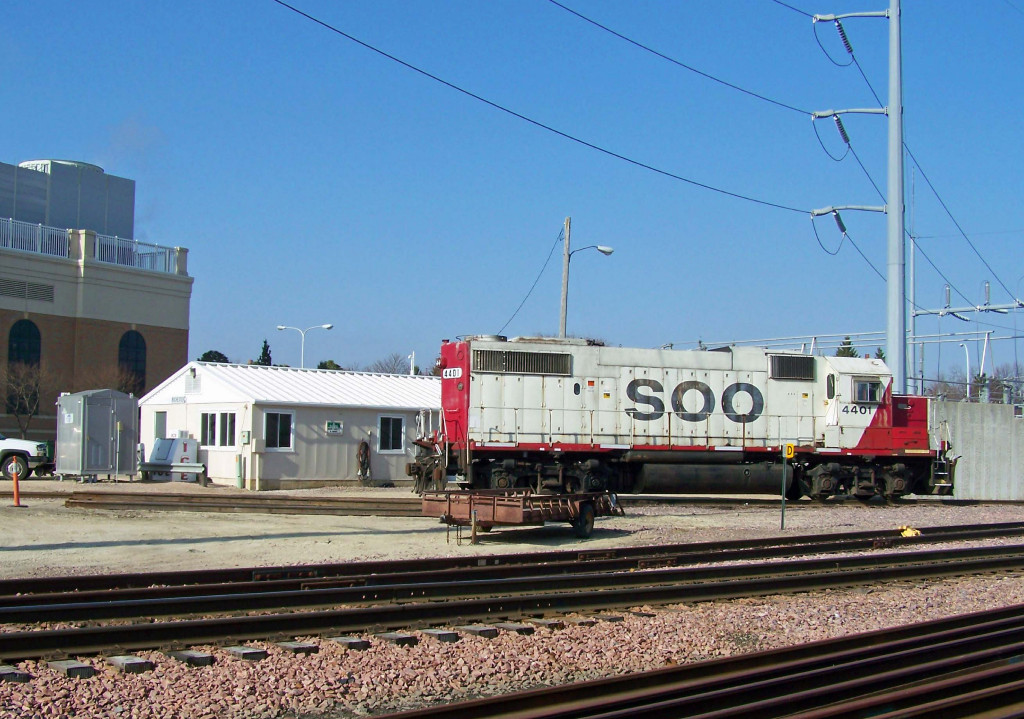 Soo 4401 is the engine assigned to handle local traffic. The ex-C&NW yard office is in the ...
